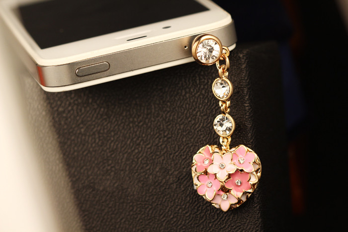 High Quality Rhinestone Heart And Flowers Dust Proof Plugy Dust Plug 3 ...